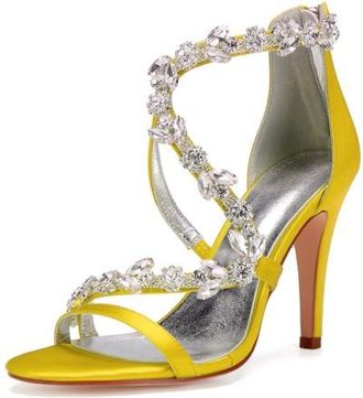 Generic Chaussures De Mariage Femme Talon Aiguille Sandales Chic Satin Mari&eacute;e Dress F&ecirc;te Open Toe Chaussure Escarpin 10.5Cm,Jaune,38 EU