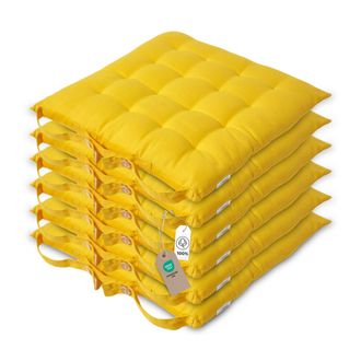 Homescapes 6er Set Stuhlkissen 40x40 cm gelb - Sitzkissen Outdoor/Indoor mit Baumwollbezug, Sitzpolster waschbar und Oeko-TEX-Zertifiziert f&uuml;r Esszimmer-, K&uuml;chen