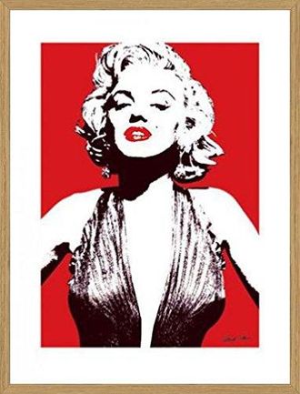 1art1 Marilyn Monroe Poster Kunstdruck Bild und MDF-Rahmen Holzoptik Eiche - A Kiss is A Kiss (80 x 60cm)