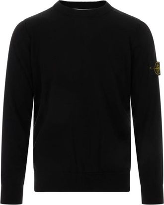 Stone Island Homme, Pulls, Noir, Taille: 2XL Pull Ras du Cou avec Petit Revers