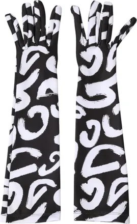 Dolce & Gabbana Womens Black White Dg Logo Elbow Length Mitten Gloves And 10+pl