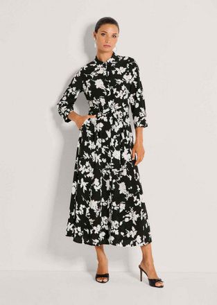 Madeleine Maxikleid Maxi-Kleid mit Bindeband, Hemdkragen Uni-Design, Hemdkragen, Knopfleiste, verstellbare Manschetten