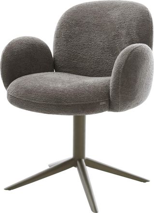 DELIFE Esszimmerstuhl Nube-Flex mit Armlehnen Fu&szlig;kreuz Effektfinish Titan Boucl&eacute; Soft Schlamm 360&deg; drehbar Wippfunktion Taschenfederkern