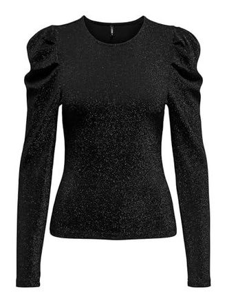 Only Onlrich L/S Glitter Puff Top JRS Haut, Noir/Détails : Noir pailleté, L Femmes