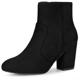 Allegra K Damen-Stiefeletten mit seitlichem Rei&szlig;verschluss mit klobigem Absatz Schwarz 40