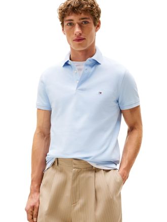Tommy Hilfiger Herren Poloshirts Kurzarm in Slim Fit mit Stretch und Bio-Piqu&eacute;-Baumwolle, Breezy Blue, L