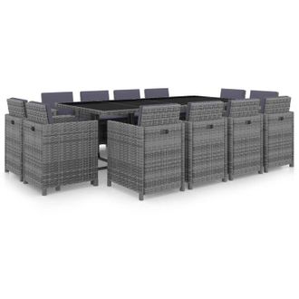 vidaXL 13-tlg. Garten-Essgruppe mit Auflagen Poly Rattan Anthrazit Vidaxl