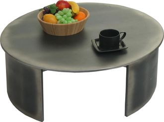 Mendler Couchtisch HWC-L74, Beistelltisch Wohnzimmertisch, MVG-Zertifiziert Industrial, rund &Oslash;80cm, Metall-Optik geb&uuml;rstet
