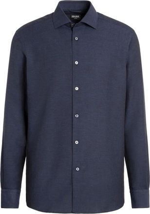 Ermenegildo Zegna Homme, Chemises, Bleu, Taille: L Camisa Marino Tejido Diagonal