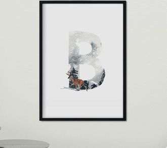 Nacnic Buchstaben B. Plakat-Druck-Art-Winter-mit Bildern des Alphabets. A3