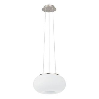 Eglo Pendellampe Optica, 2 flammige Pendelleuchte, Hängeleuchte aus Stahl, Farbe: Nickel matt, Glas: Opal matt weiß, Fassung: E27, Ø: 28 cm