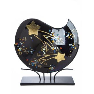 GILDE GLAS art Glas Art Vase Lichterglanz - blau durchgef&auml;rbt, handbemalt - Glas - H&ouml;he 50cm - Runde Vase - Dekoration