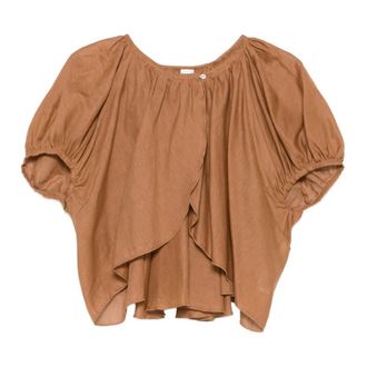 120% Lino Leinenbluse mit R&uuml;schen&auml;rmeln - - Blouses & Shirts - Damen - Braun - S