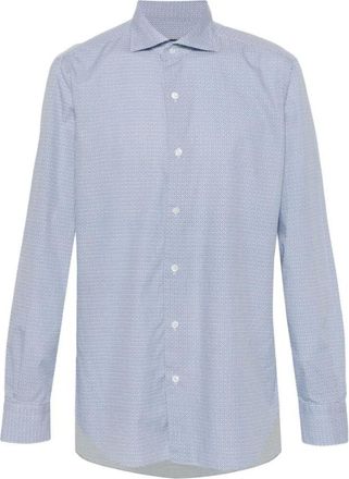 Barba Homme, Chemises, Bleu, Taille: 2XL Chemise en Coton &agrave; Imprim&eacute; G&eacute;om&eacute;trique Bleu/Blanc