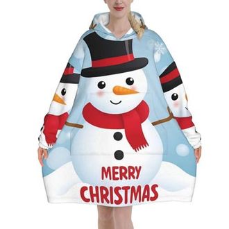 Generic Couverture &agrave; capuche confortable pour homme et femme, motif bonhomme de neige mignon et chaud en flanelle avec poche, cadeau id&eacute;al pour lhiver