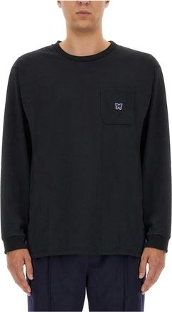 Needles Homme, Tops, Noir, Taille: S T-shirt &agrave; manches longues avec poche et broderie papillon
