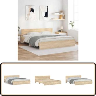 vidaXL Bettgestell mit Kopfteil Sonoma-Eiche 180x200 cm - Holzbettfassungen - Bettkopfteil - Doppelbett - Massivholzbette - Eiche Möbel