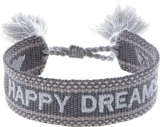 Engelsrufer Damen Armband aus Polyester und Baumwolle in grau weiß mit HAPPY DREAMS Stickerei - Kordelverschluss - größenverstellbar