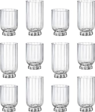 Bormioli Rocco 12pc Klar Florian Glaswaren-Set - Gemischt Glas Highball Cocktail Gin-Gläser & Wasser Whiskey Trinkbecher