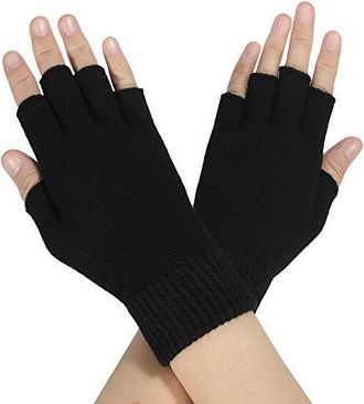 ZLYC Femmes dHiver Demi-Doigts Gants Chauds Laine Tricot Gants Sans Doigts(Solide Noir),Taille unique