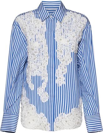 Silvian Heach Femme, Blouses et Chemises, Bleu, Taille: 38 FR Camicia inserzioni decorative a contrasto