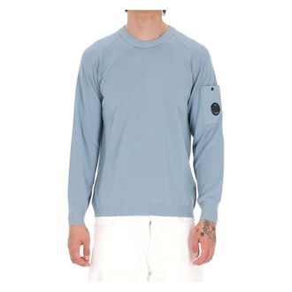 C.P. Company C.p. Company, Homme, Sweatshirts et sweats &agrave; capuche, Bleu, Taille: L Pull Ras du Cou En Cr&ecirc;pe De Coton Avec D&eacute;tail Lens