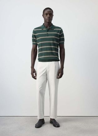 Mango Polo 100 % coton maille fine &agrave; rayures vert billard - Homme - XXL - MANGO MAN
