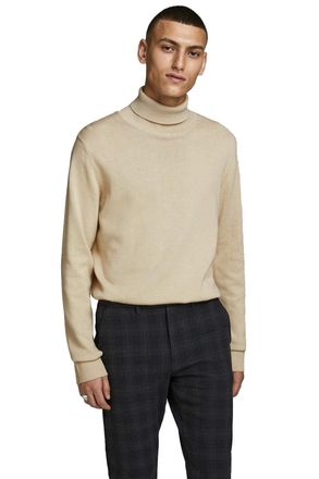 Jack & Jones Herren Dünner Rollkragen Strickpullover | Klassischer Rundhals Sweater | Langarm Basic JJEEMIL, Farben:Beige, Größe Pullover:XXL