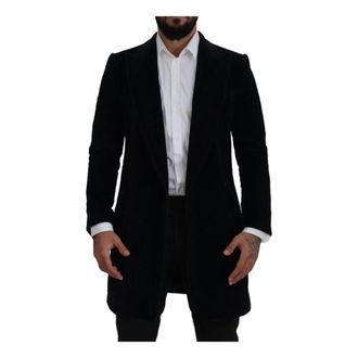 Dolce & Gabbana Luxuri&ouml;se Schwarze Baumwoll-Cardigan-Langmanteljacke - - Jackets - Herren - Schwarzk - S