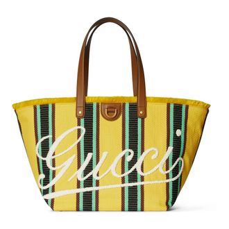 Gucci Bestickte mittelgro&szlig;e Canvas-Tasche - - Bags - Damen - Gelb - ONE SIZE