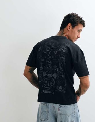 AllSaints Ignis T-Shirt mit kurzem &Auml;rmel, Grafik-Logo, Illustration und R&uuml;ckendruck in Wei&szlig;