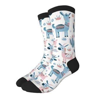 Generic Motif De Lamas Bleus Et Roses Chaussettes Sport Fantaisie Chaussette Homme Respirantes Chaussettes Rigolotes Pour Cyclisme Course Entraînements 40Cm