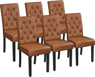 Yaheetech Chaises de Salle à Manger Lot de 6 Chaises de Salon en Similicuir Pieds en Bois Massif de Chêne Chaise de Chambre Assise Rembourrée pour Maison Bureau