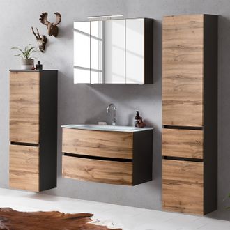 Casa home24 Badezimmerset XI 4-teilig 160 x 200 x 49cm Braun/Wotaneiche Dekor/Graphit