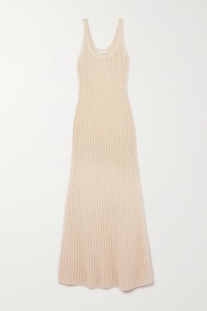 Chlo&eacute; Robe Longue En Laine, Soie Et Cachemire M&eacute;lang&eacute;s &Agrave; Mailles Ajour&eacute;es C&ocirc;tel&eacute;es - Blanc