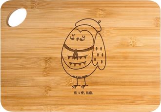 Mr. & Mrs. Panda Bambus - Schneidebrett Eule Frankreich - Geschenk, b&eacute;ret, Spruch Franz&ouml;sisch, Schneidbrett, stolz, Holzbrettchen, La Vie est Belle