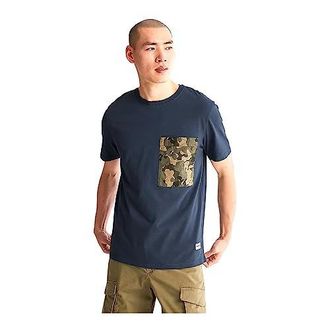 Timberland T-shirt &agrave; manches courtes pour homme Heritage Camo avec poche, Bleu marine, Large