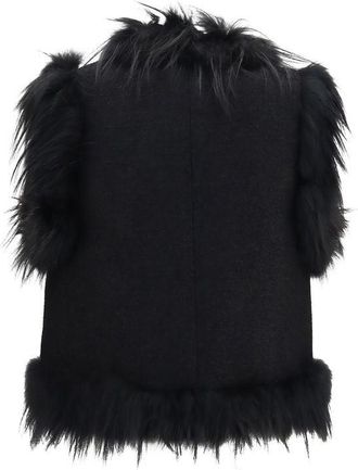 Fendi Boucl&eacute; Wool and Fox Fur Sleeveless Jacket - Black