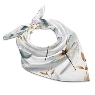 Generic Écharpe carrée en soie légère et motif feuilles de libellule pour cheveux, foulard respirant, cadeau pour homme et femme, multicolore, 60x60cm