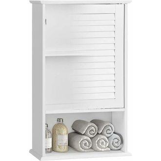 Costway Costway - Armoire Murale pour Salle de Bain, Armoire &agrave; Pharmacie Blanche avec &Eacute;tag&egrave;re R&eacute;glable avec 1 Porte Persienne et 1 &Eacute;tag&egrave;re Ouverte