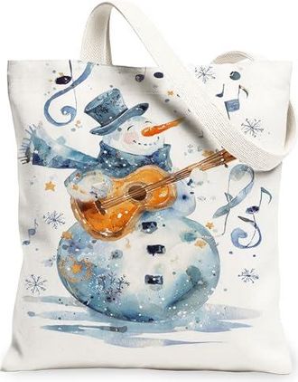 Generic Sacs fourre-tout en toile motif bonhomme de neige fantaisie, sacs de courses r&eacute;utilisables, sacs de courses amusants, l&eacute;gers et lavables en toile pour