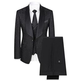 Generic Costume 3 pi&egrave;ces pour homme en jacquard cachemire avec ch&acirc;le et revers - Coupe ajust&eacute;e - Blazer floral - Veste gilet et pantalon - Pour f&ecirc;te et d&icirc;ner,