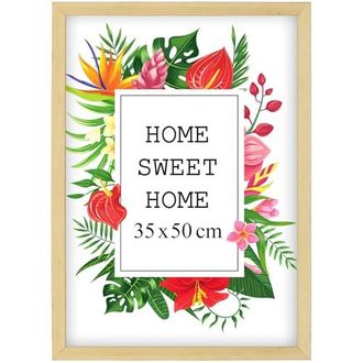 MG Design Cadre photo en bois 35 x 50 cm Naturel - plexiglas transparent, à suspendre vertical et horizontal - pour photos, posters et puzzles