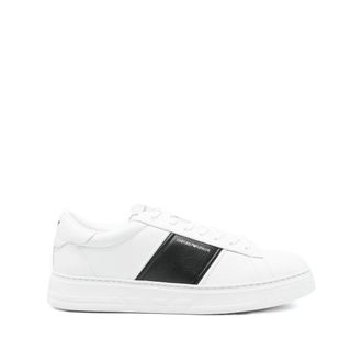 Emporio Armani Homme, Chaussures, Blanc, Taille: 42 1/2 EU Baskets en cuir avec logo imprim&eacute;