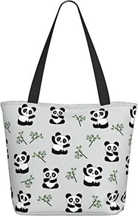 AOOEDM Mignon dessin anim&eacute; Pandas motif bambou sac &agrave; provisions pour femme 13 x 11 x 7 pouces. Le cadeau parfait pour la Saint-Valentin. Cest de la Saint-Val