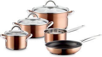 Mäser Mäser 926757 Asterion, Topfset in modernem kupferfarbenem Design, 4 Töpfe, 1 antihaftbeschichtete Pfanne und 3 Glasdeckel im Set, für alle Herdarten i
