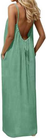 Generic Robe caraco d&eacute;contract&eacute;e pour femme, dos nu, couleur unie, robe caraco dos nu, robe d&eacute;t&eacute; d&eacute;contract&eacute;e sans manches avec noeud dans le dos, robe de pla