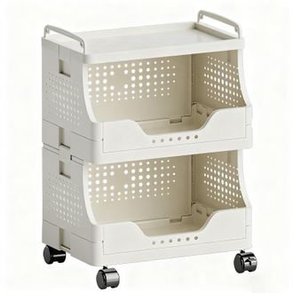 Generic Rollwagen mit 2/3/4 Ebenen und Rädern 10cm Erhöhter Zaun Zusammenklappbar Zur Aufbewahrung PP-Kunststoffmaterial für Die Küche, Wäscherei, Enge Stelle