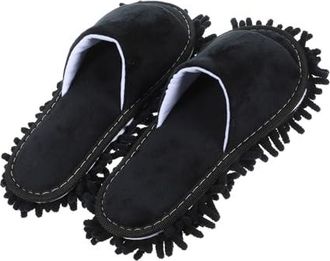 BESPORTBLE Pantoufles Maison Mules Mop Slippers Pratiques pour Nettoyage Sols Unisexes Confortables Noir