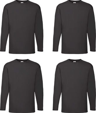 Fruit Of The Loom 4 T Shirt Longsleeve M L XL XXL Langarm Verschiedene Farbsets ausw&auml;hlbar (5XL, Schwarz)